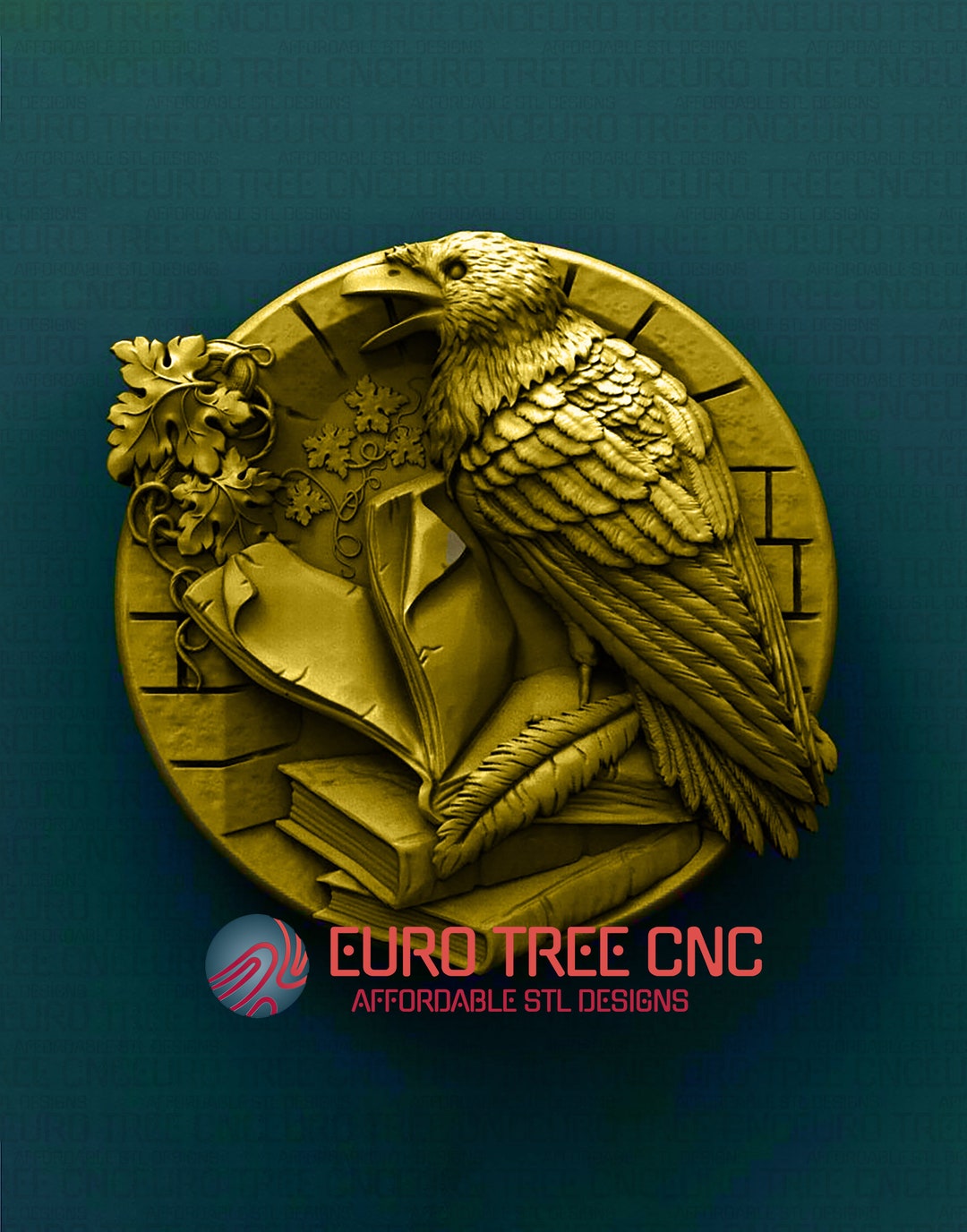 Raven / Crow With Books 3D STL Model, CNC Router Engraver, Artcam ...