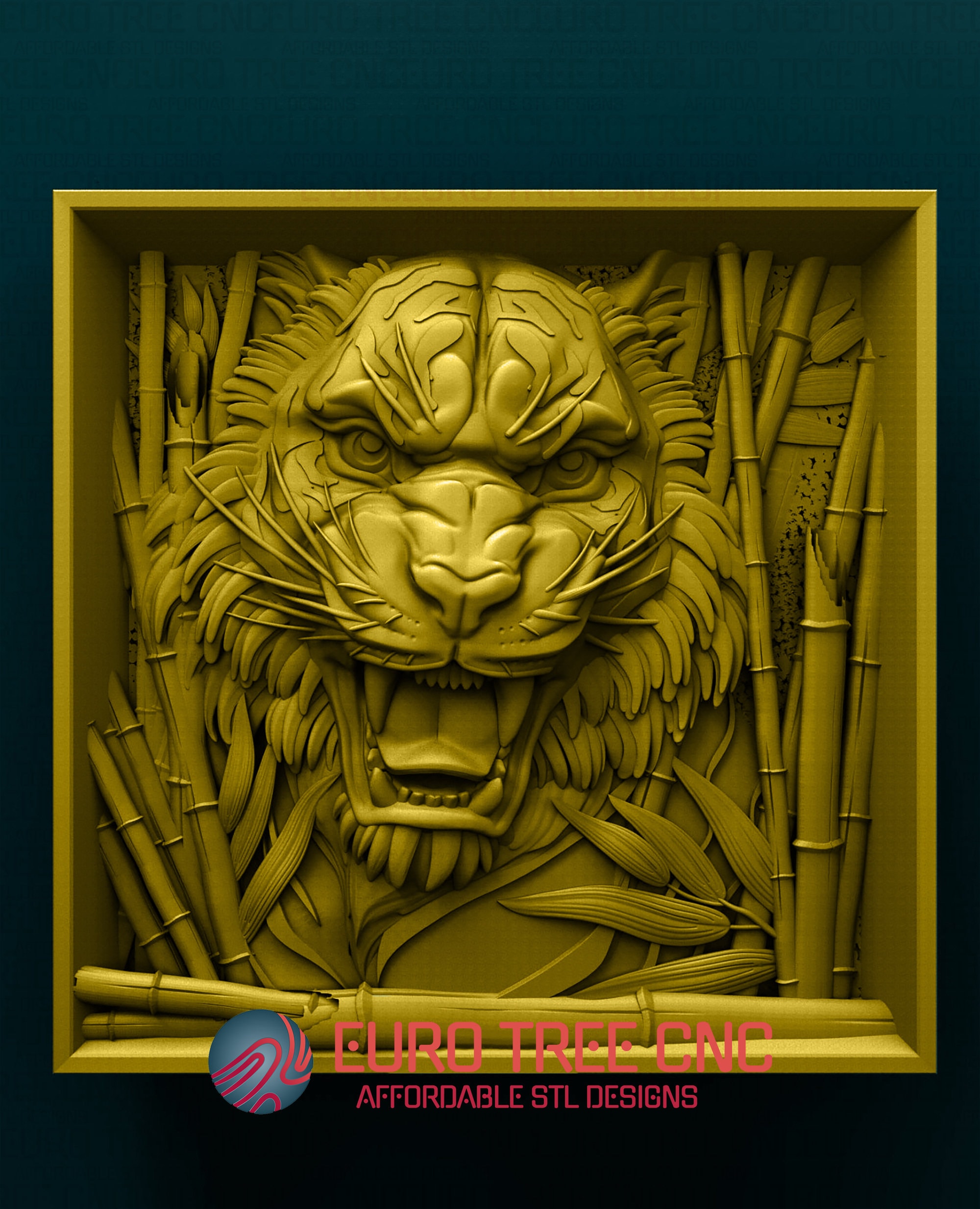 Tiger With Bamboos 3D STL Model, CNC Router Engraver, Artcam, Aspire ...