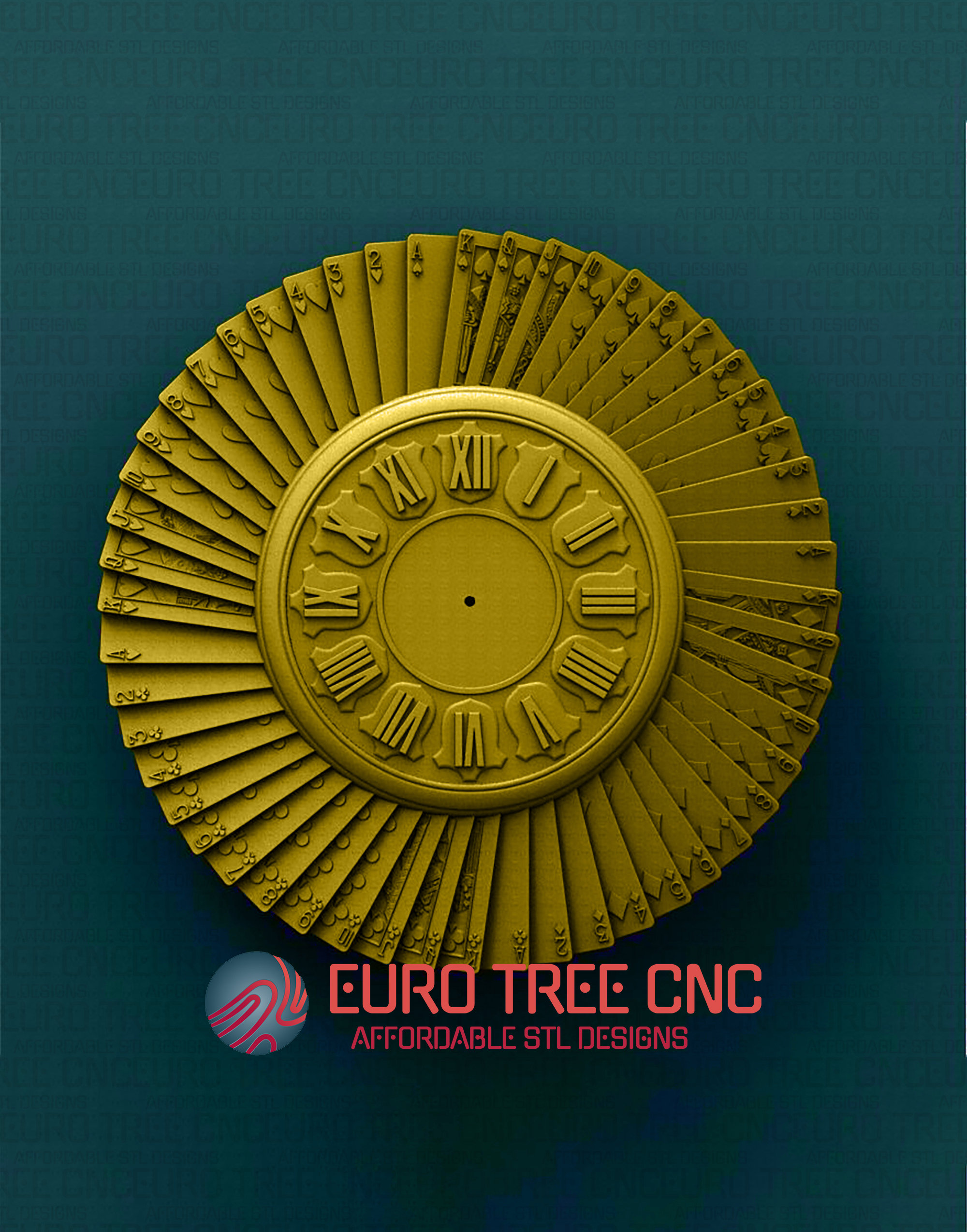 Deck of Cards Wall Clock 3D STL Model: CNC Router File (digital ...