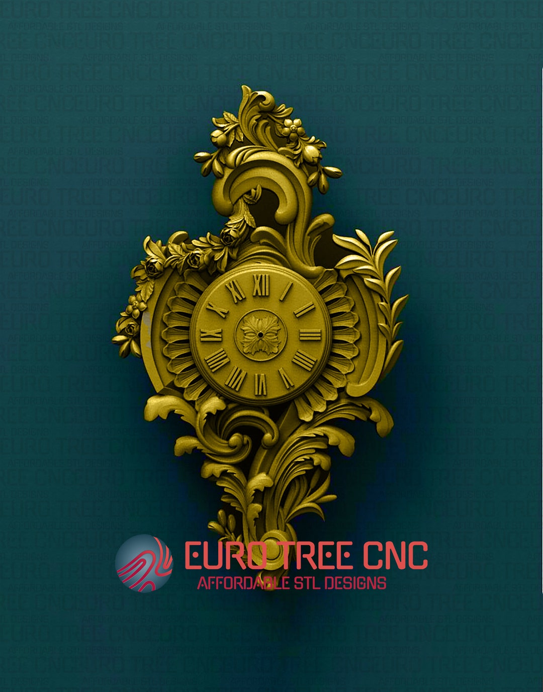 Vintage Wall Clock Baroque Style 3D STL Model, CNC Router Engraver ...
