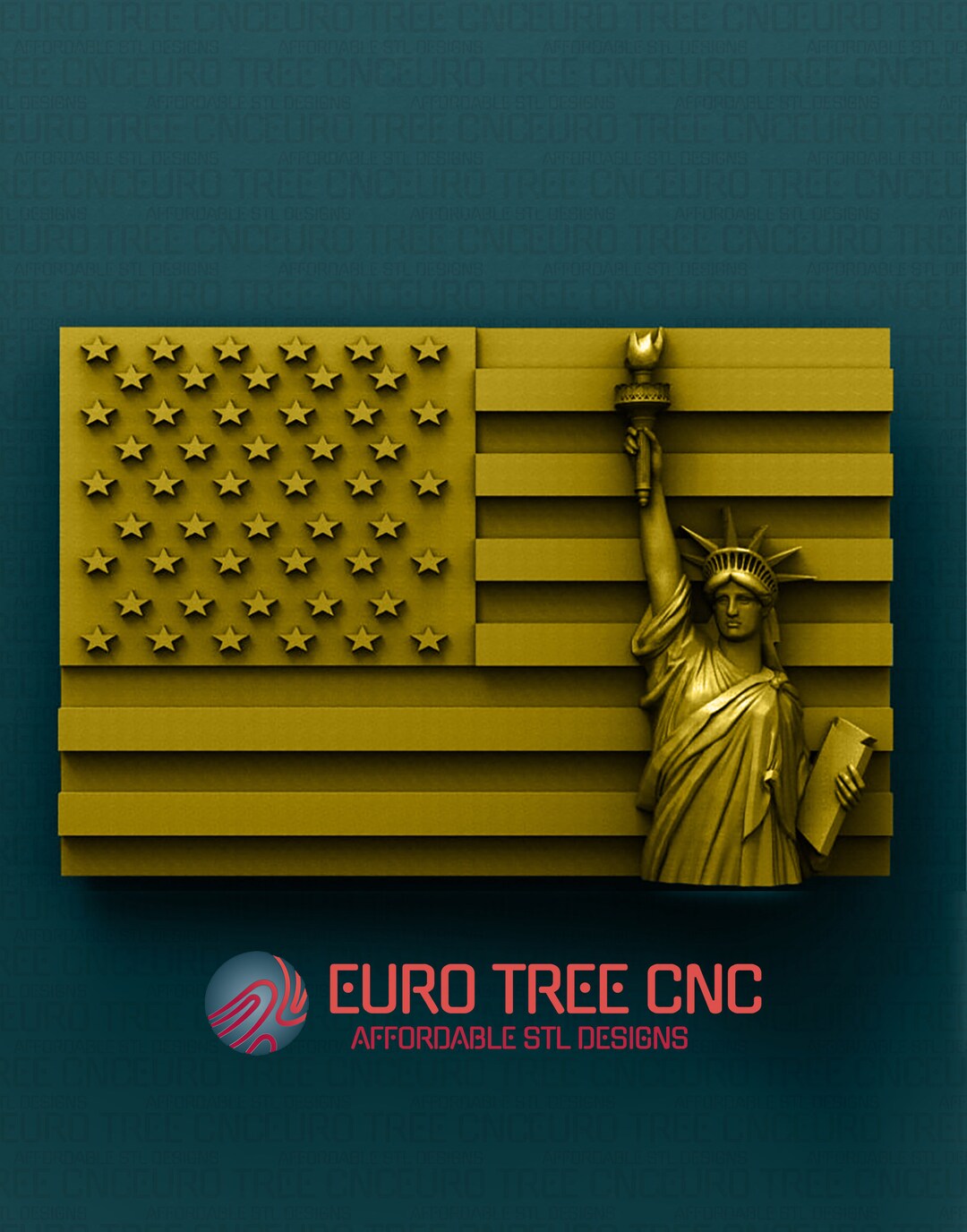 Statue of Liberty With American Flag 3D STL Model, CNC Router Engraver ...