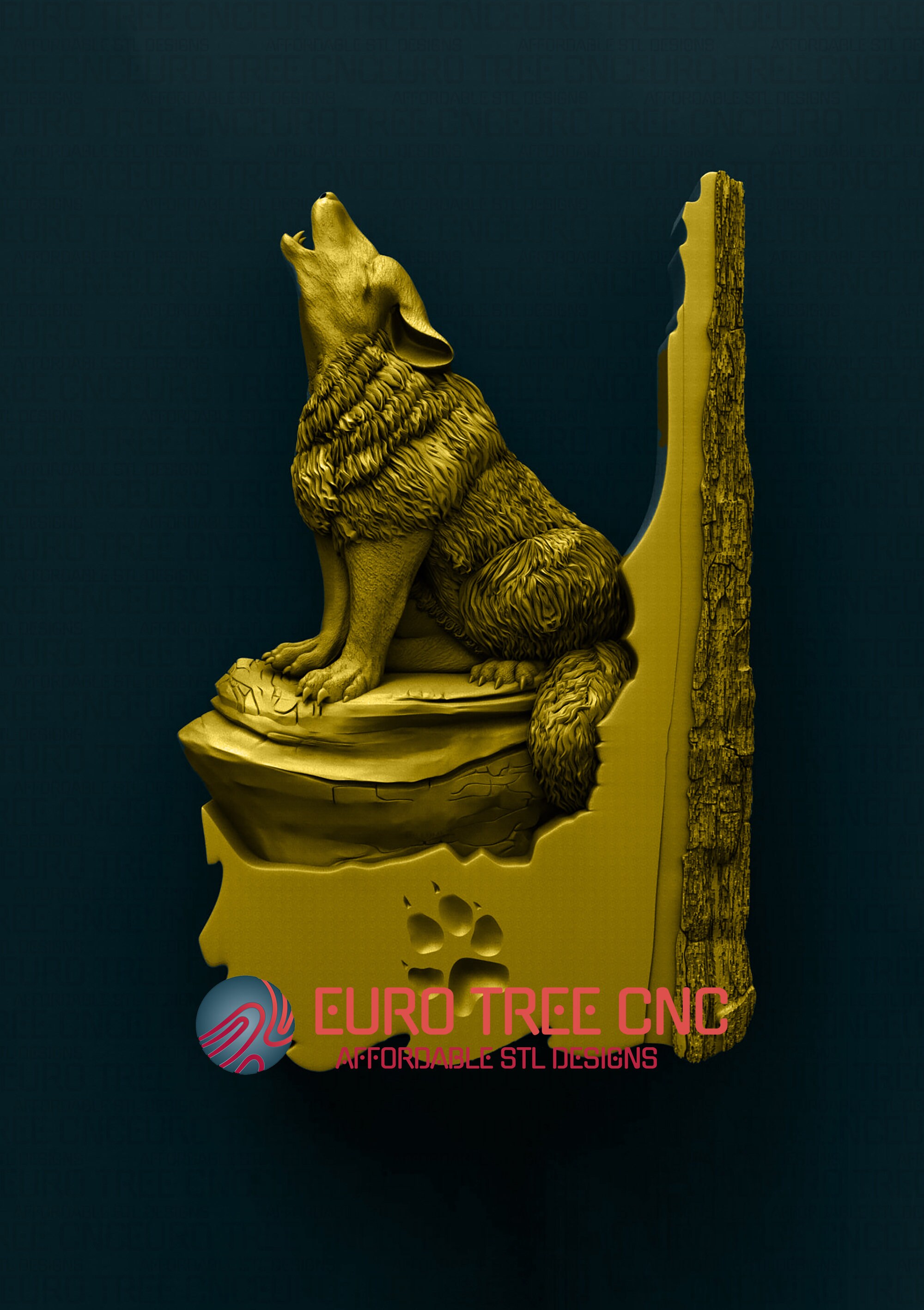 Howling Wolf Mural Plaquette 3D STL Model, CNC Router Engraver, Artcam ...