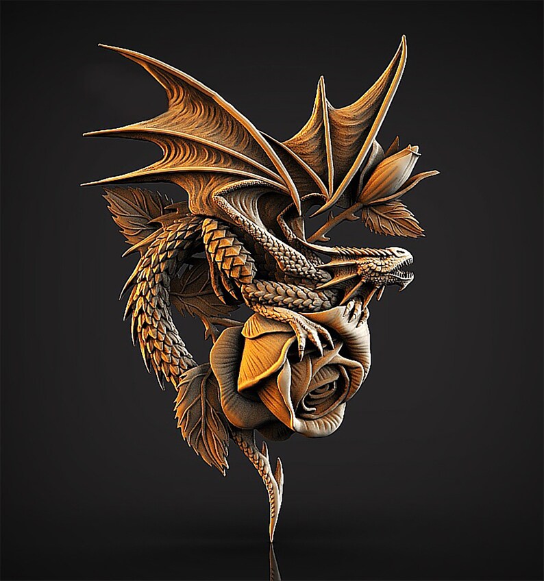 Dragon and Rose Flower 3D STL Model, CNC Router Engraver, Artcam ...