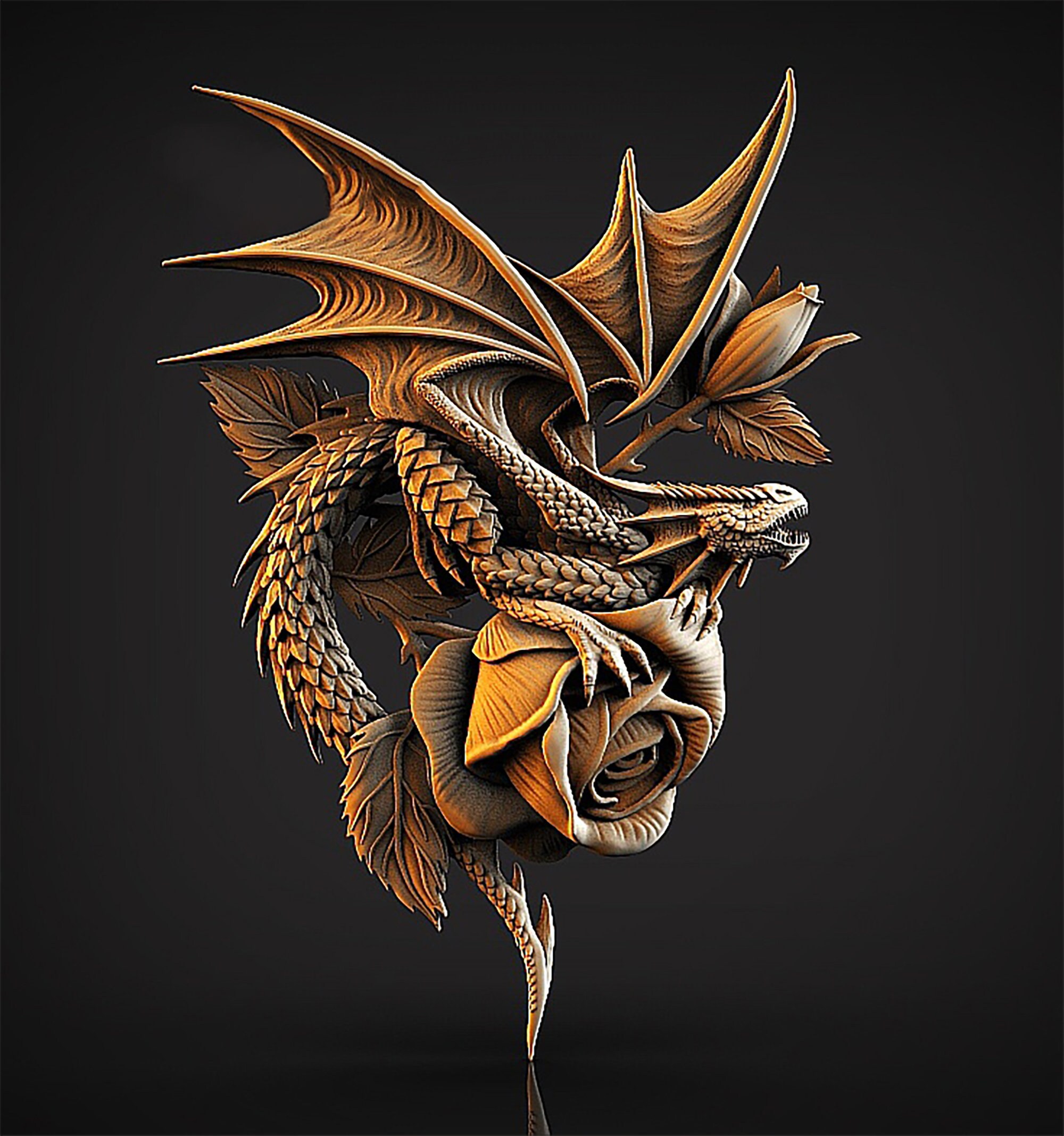 Dragon and Rose Flower 3D STL Model, CNC Router Engraver, Artcam ...