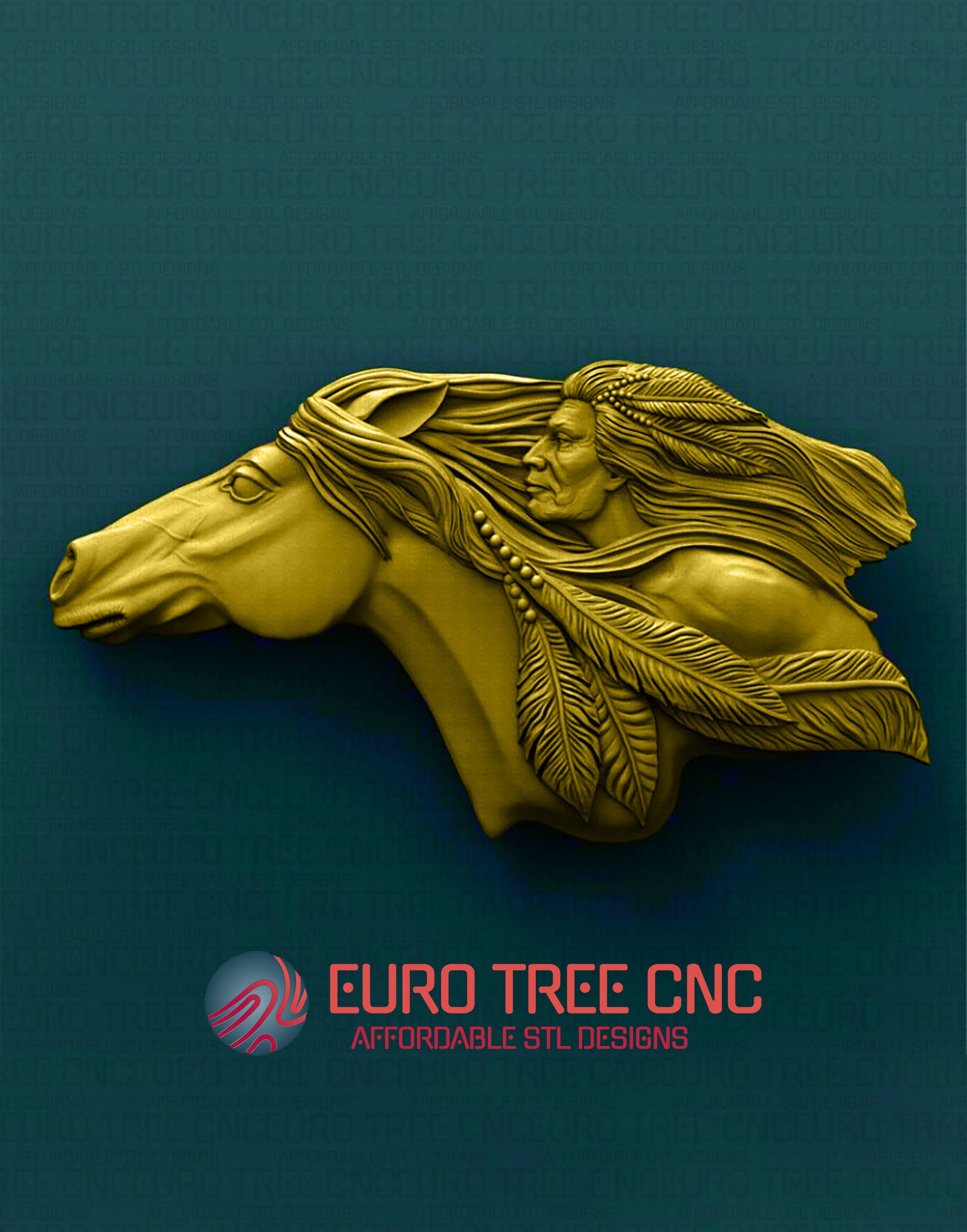 Native American / Indian Warrior and Horse 3D STL Model, CNC Router ...