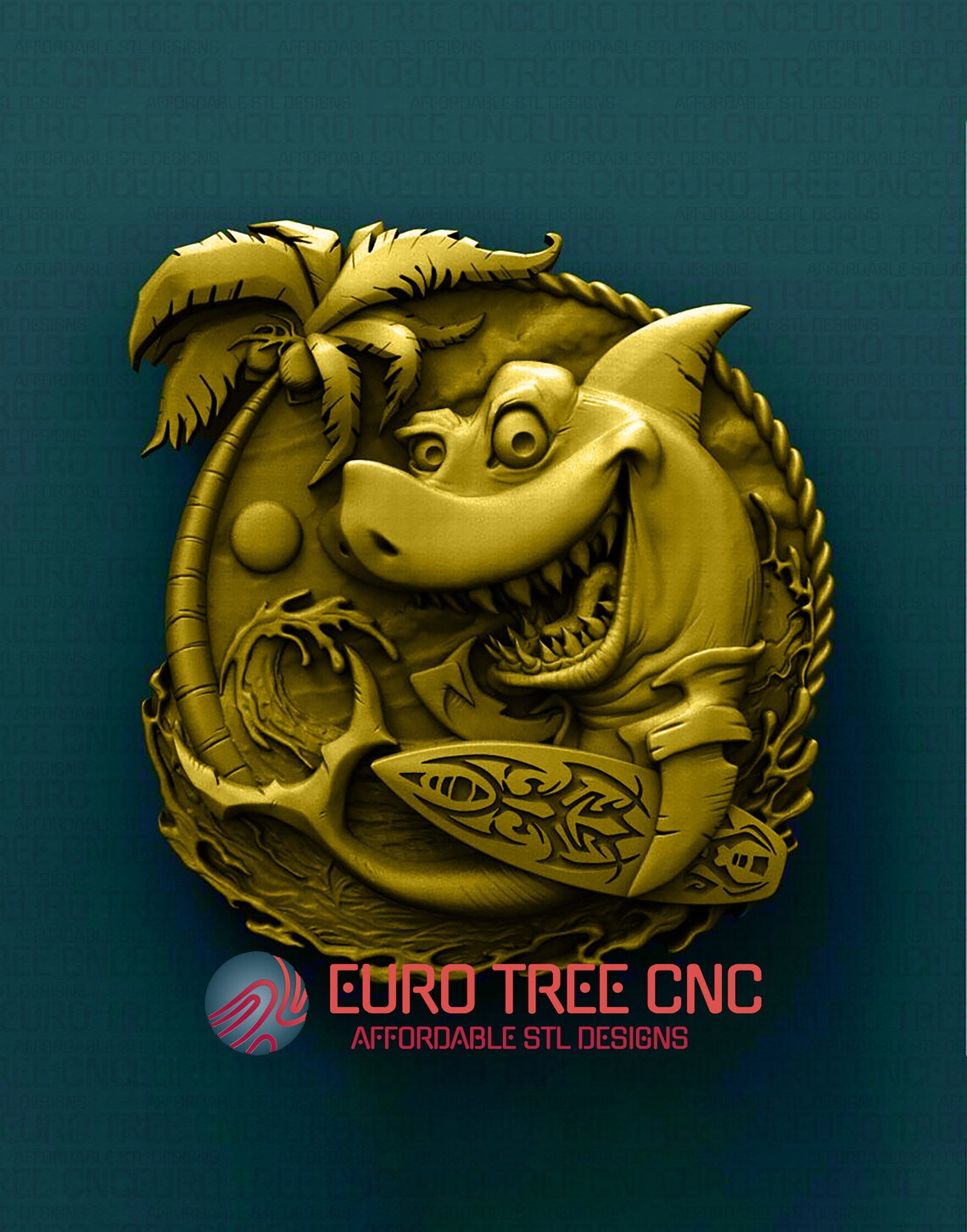 Surfer Shark Hawaii 3D STL Model CNC Router Engraver Artcam - Etsy