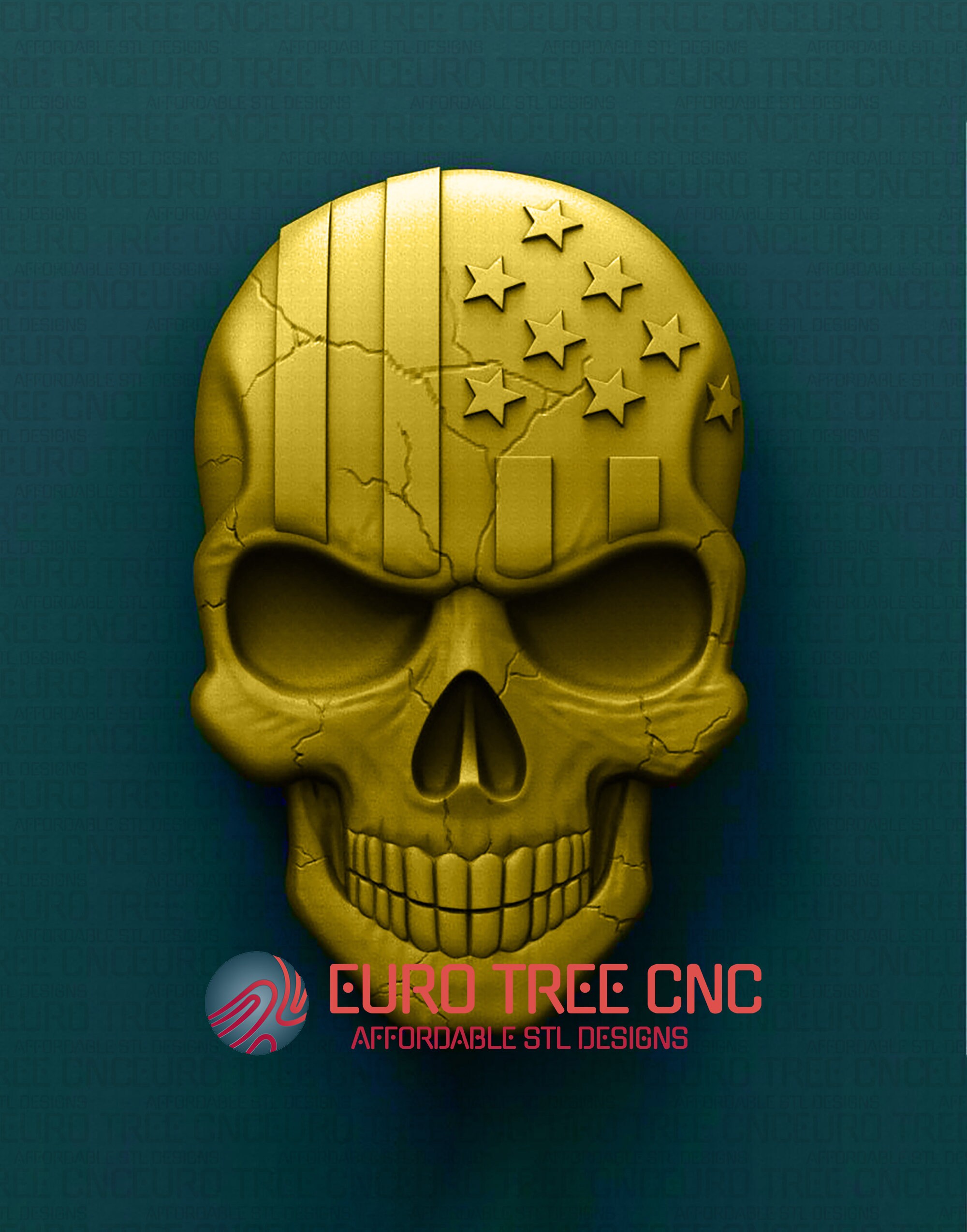 Skull With Engraved American Flag 3D STL Model, CNC Router Engraver ...