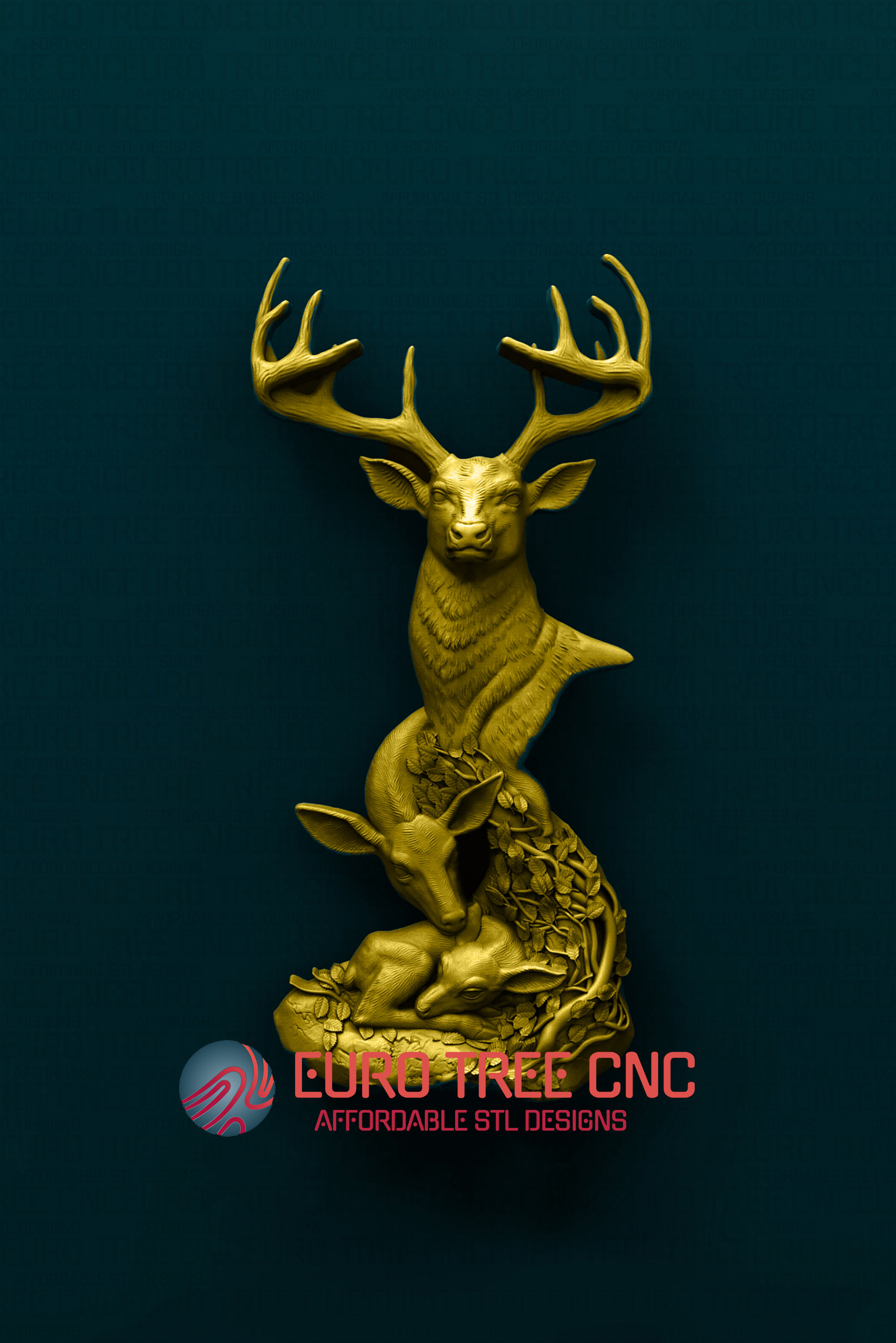 Family of Deer Mother Father Baby 3D STL Model, CNC Router Engraver ...