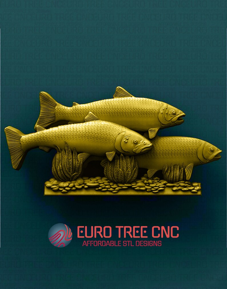 School of Salmon Fish 3D STL Model, CNC Router Engraver, Artcam, Aspire ...
