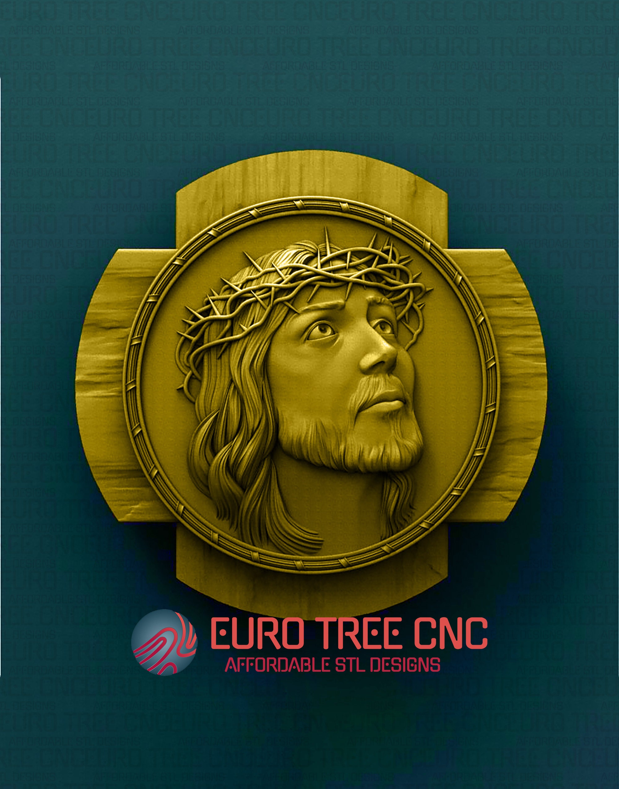 Jesus Christ Head on a Cross Background 3D STL Model, CNC Router ...