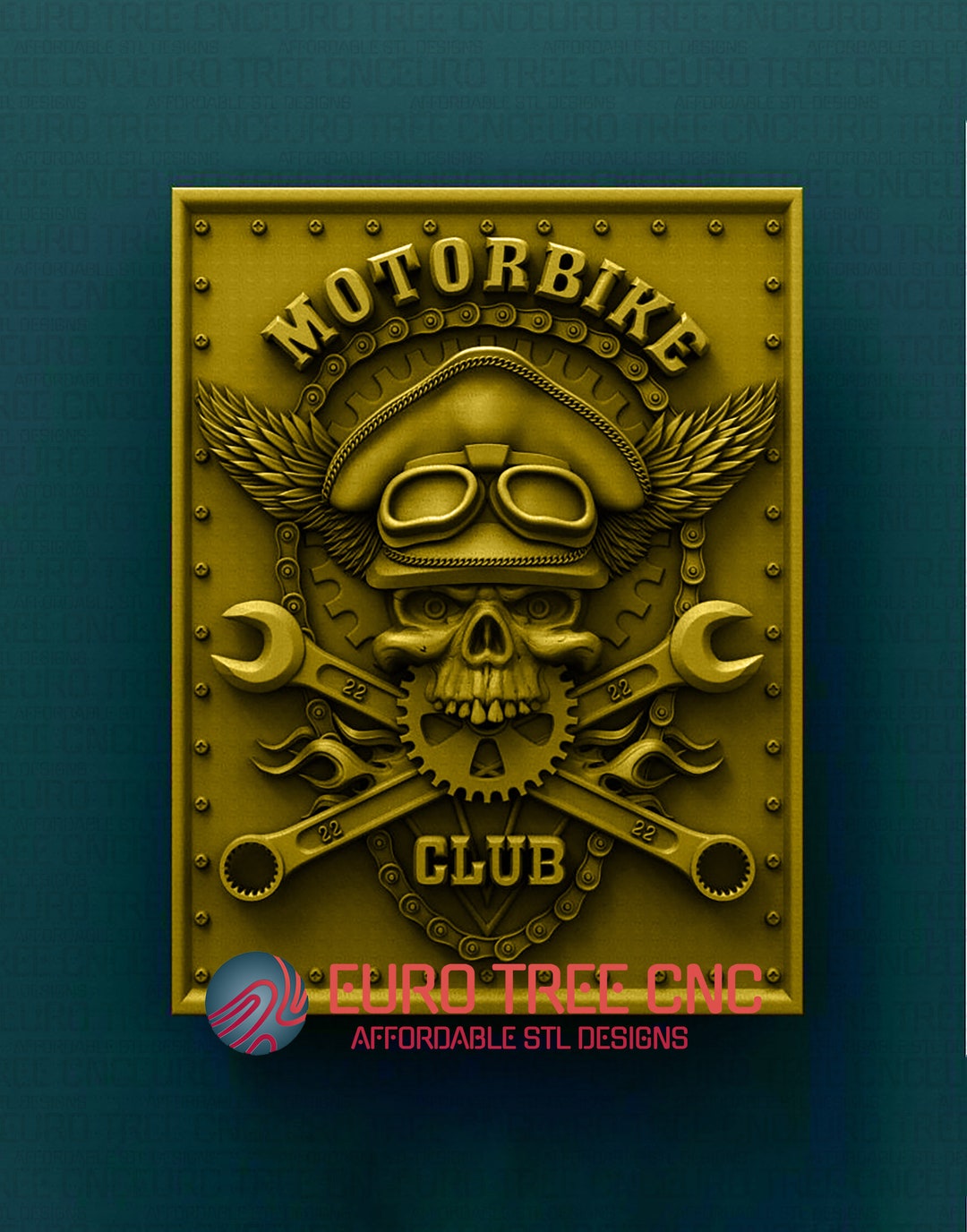 Motorbike Club Wall Sign 3D STL Model, CNC Router Engraver, Artcam ...