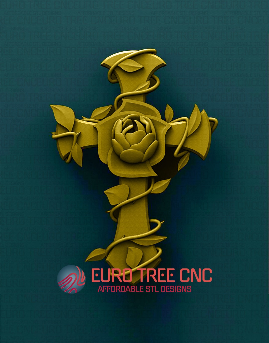 Cross With Rose Thorn 3D STL Model, CNC Router Engraver, Artcam, Aspire ...