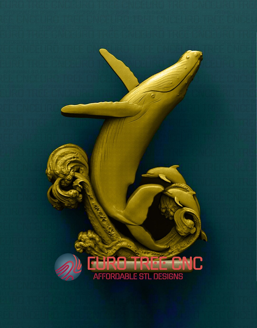 Whale and Dolphins 3D STL Model, CNC Router Engraver, Artcam, Aspire ...