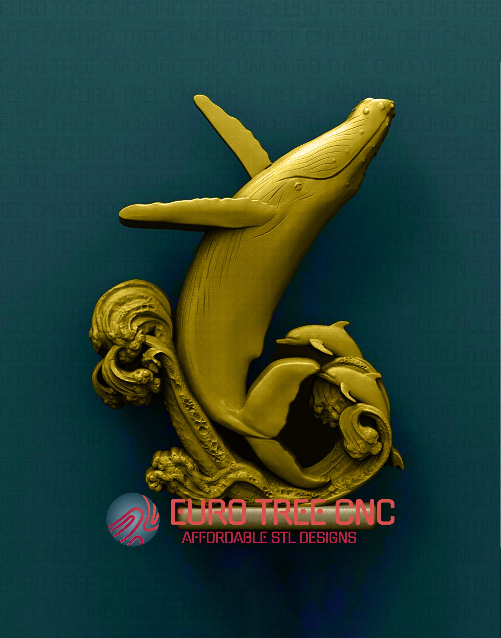 Whale and Dolphins 3D STL Model, CNC Router Engraver, Artcam, Aspire ...