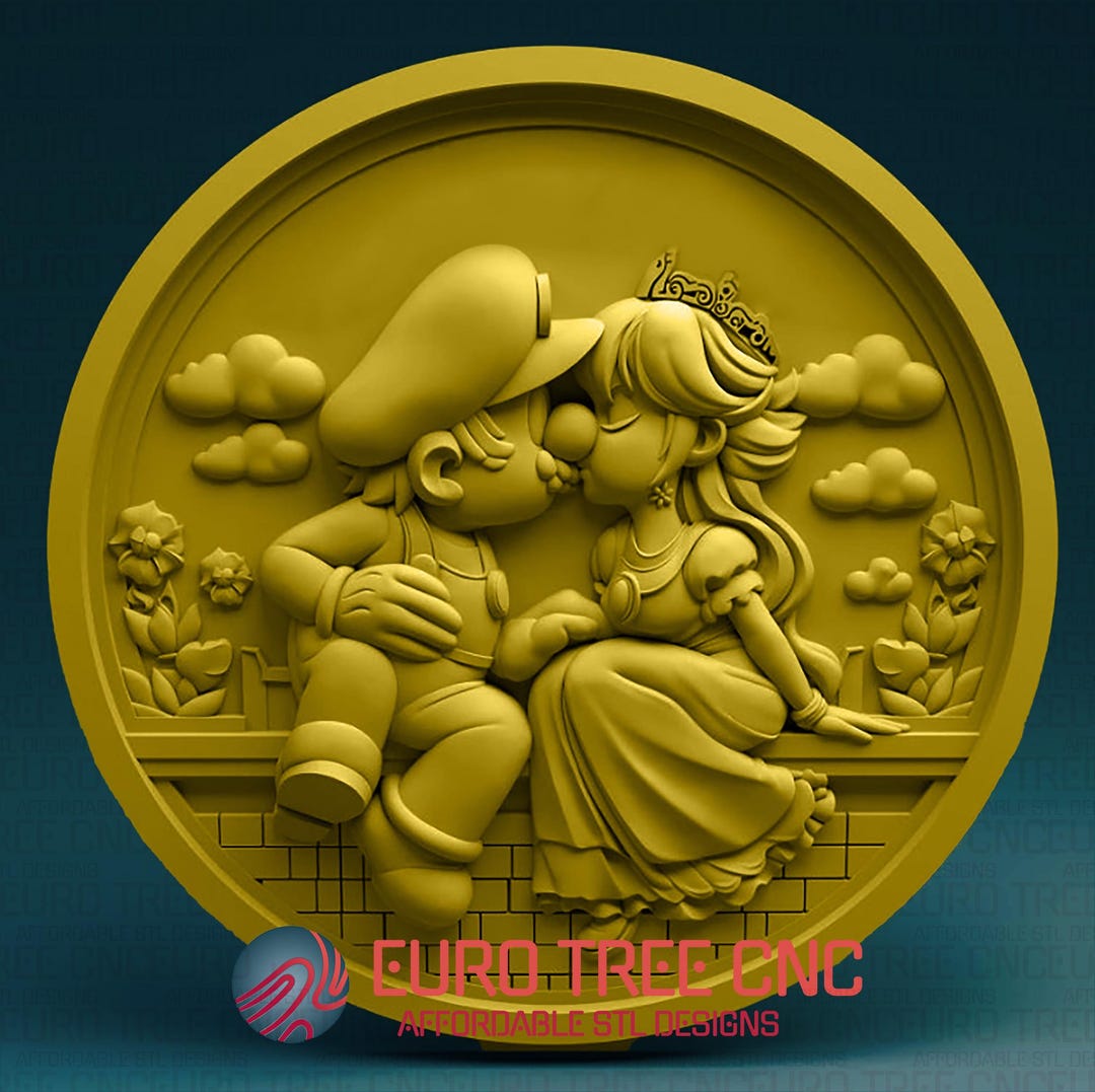 Mario & Peach Valentine Kiss 3D STL Model, CNC Router Engraver, Artcam ...