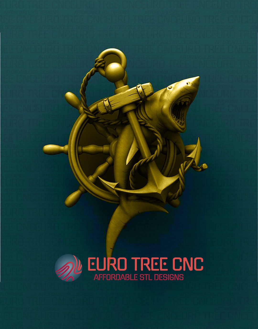 Nautical Shark With Helm & Anchor 3D STL Model for CNC - Etsy