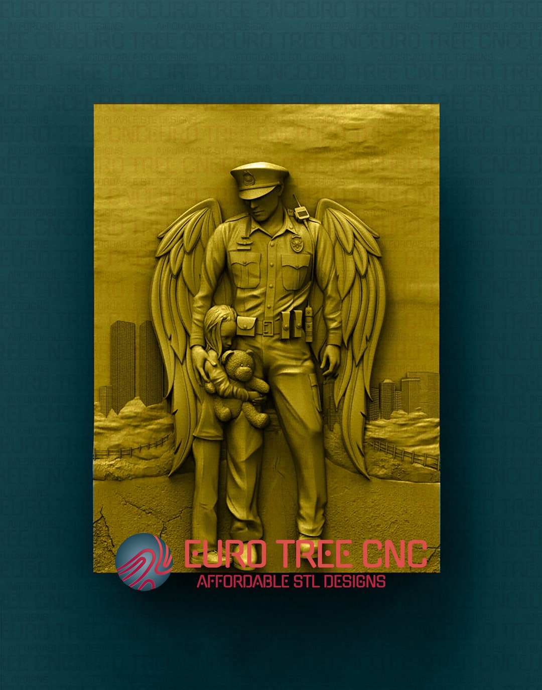 Policeman Angel Defender 3D STL Model, CNC Router Engraver, Artcam ...