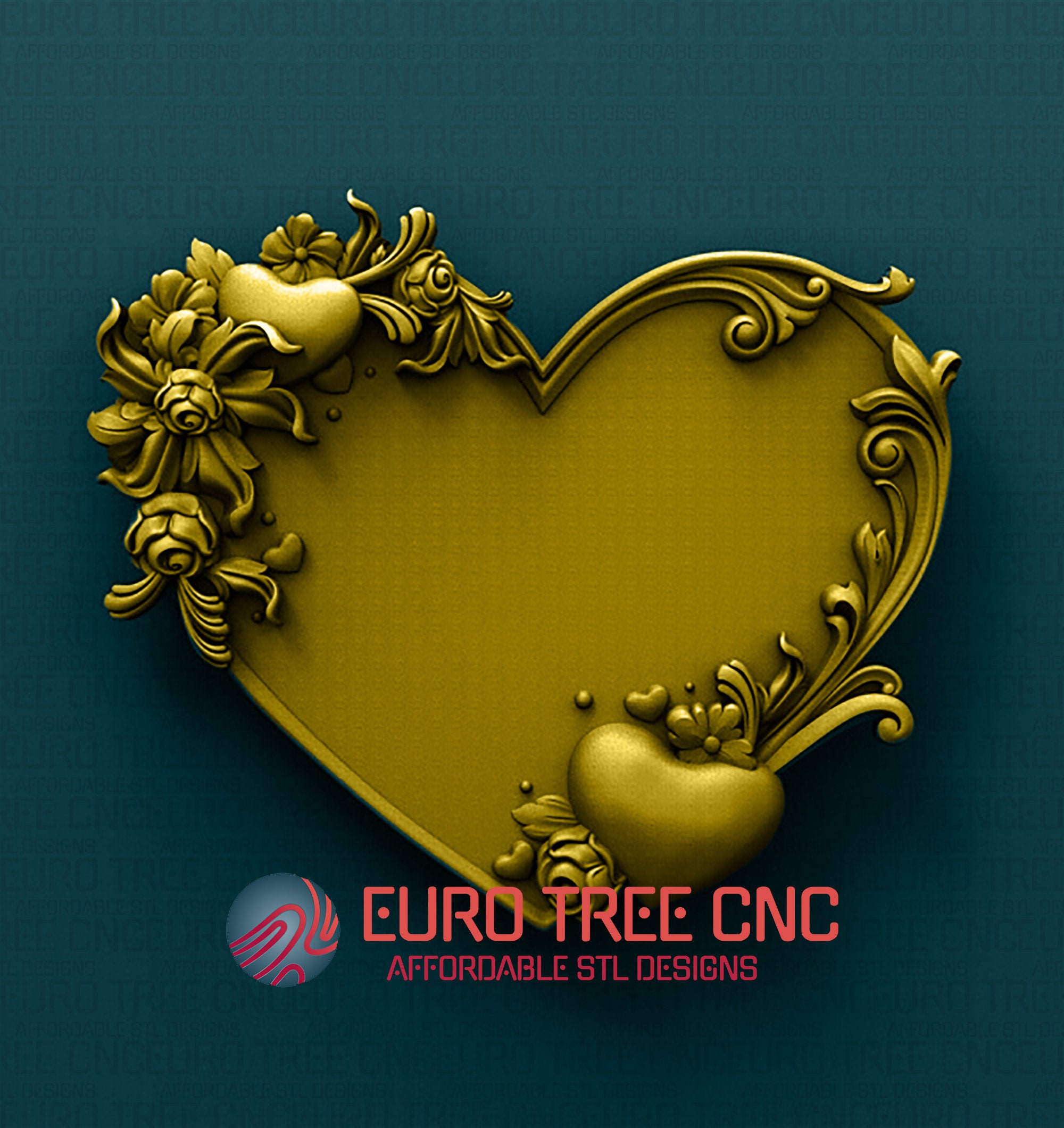 Valentine Love Heart Frame With Flowers 3D STL Model, CNC Router ...