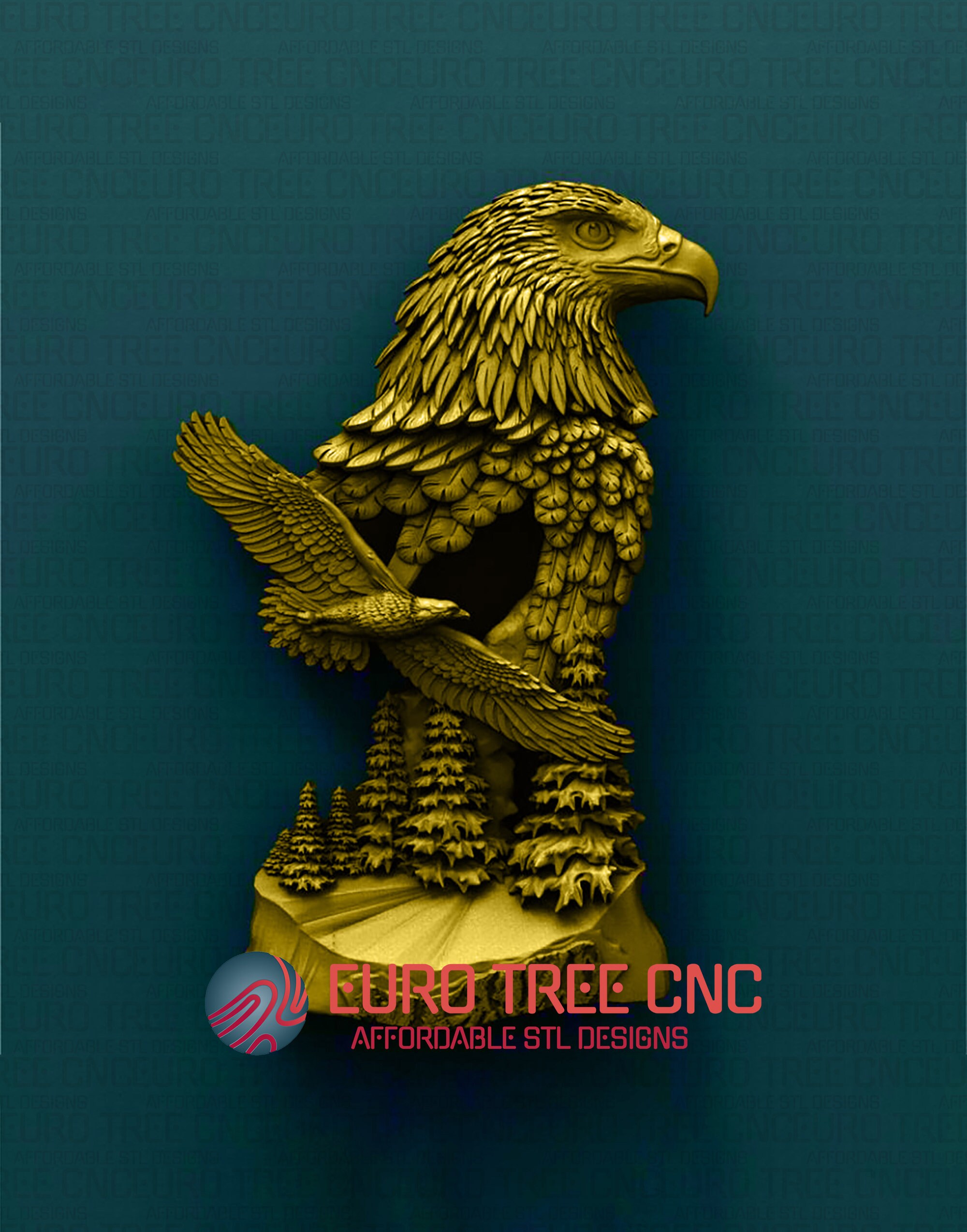 Eagles Mural Plaquette 3D STL Model, CNC Router Engraver, Artcam ...