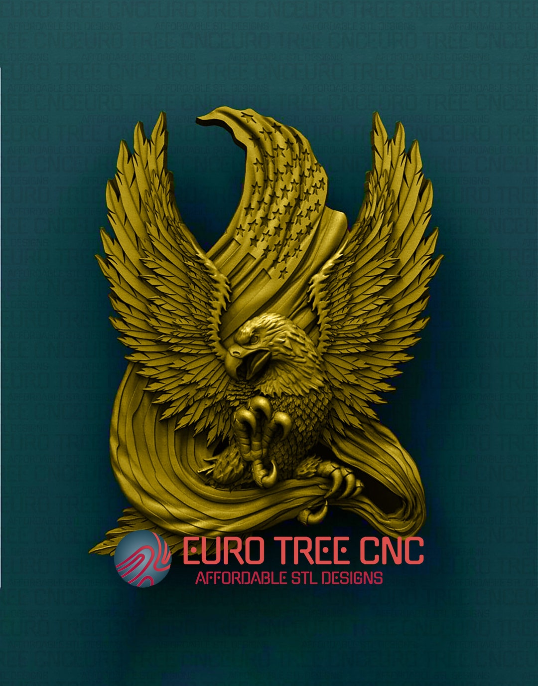 Eagle Over American Flag 3D STL Model, CNC Router Engraver, Artcam ...