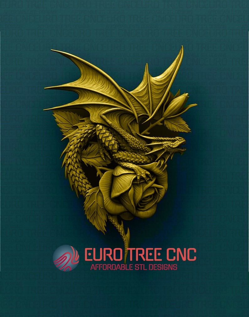 Dragon and Rose Flower 3D STL Model, CNC Router Engraver, Artcam ...