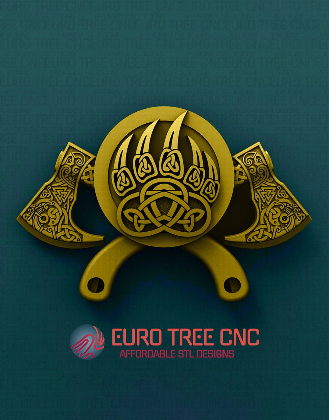 Celtic Axes With Bear Claw 3D STL Model, CNC Router Engraver, Artcam, Aspire, CNC Files, Wood ...