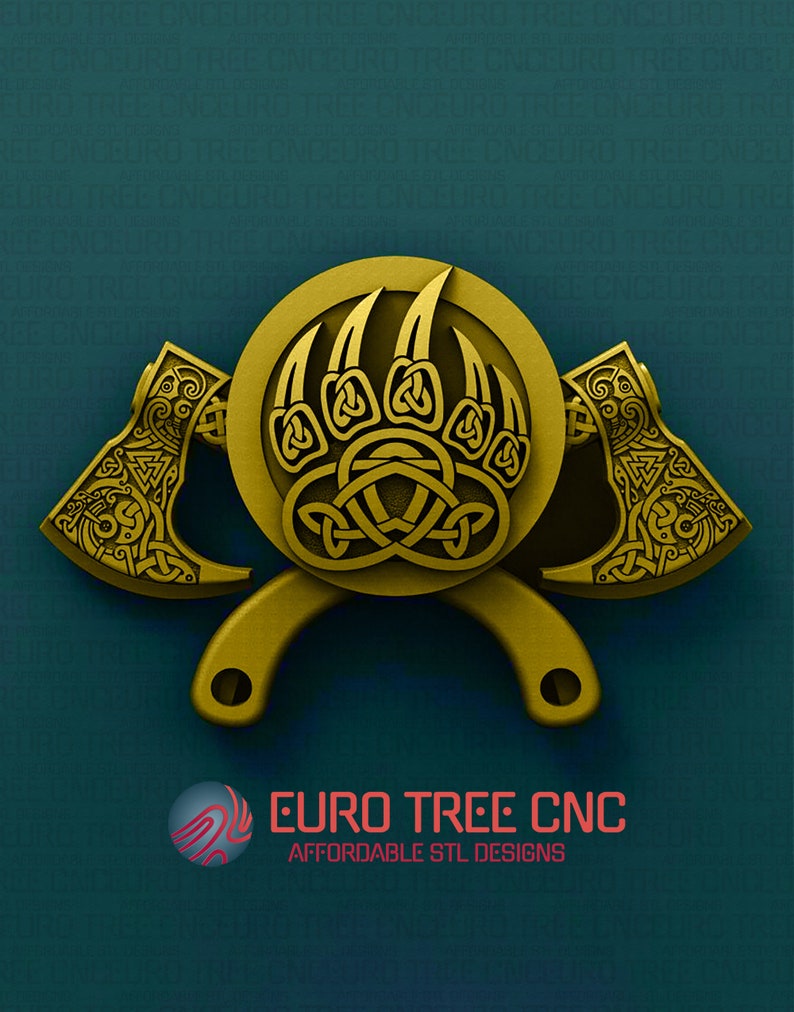 Celtic Axes With Bear Claw 3D STL Model CNC Router Engraver - Etsy