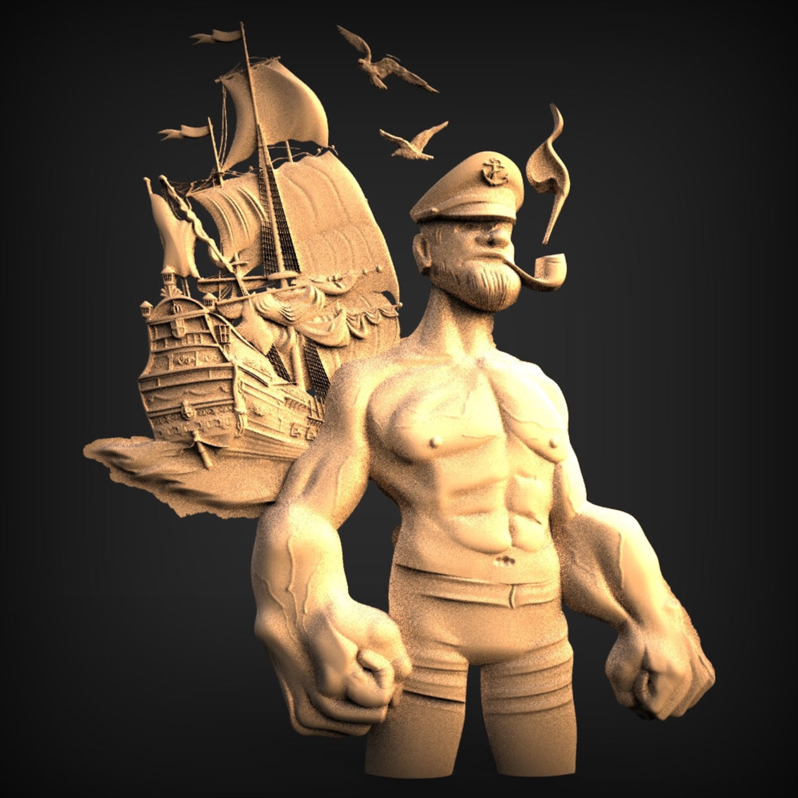 Popeye the Sailor 3D STL Model CNC Router Engraver Artcam - Etsy
