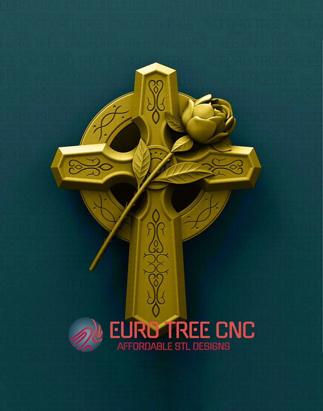 Cross With a Rose 3D STL Model, CNC Router Engraver, Artcam, Aspire ...