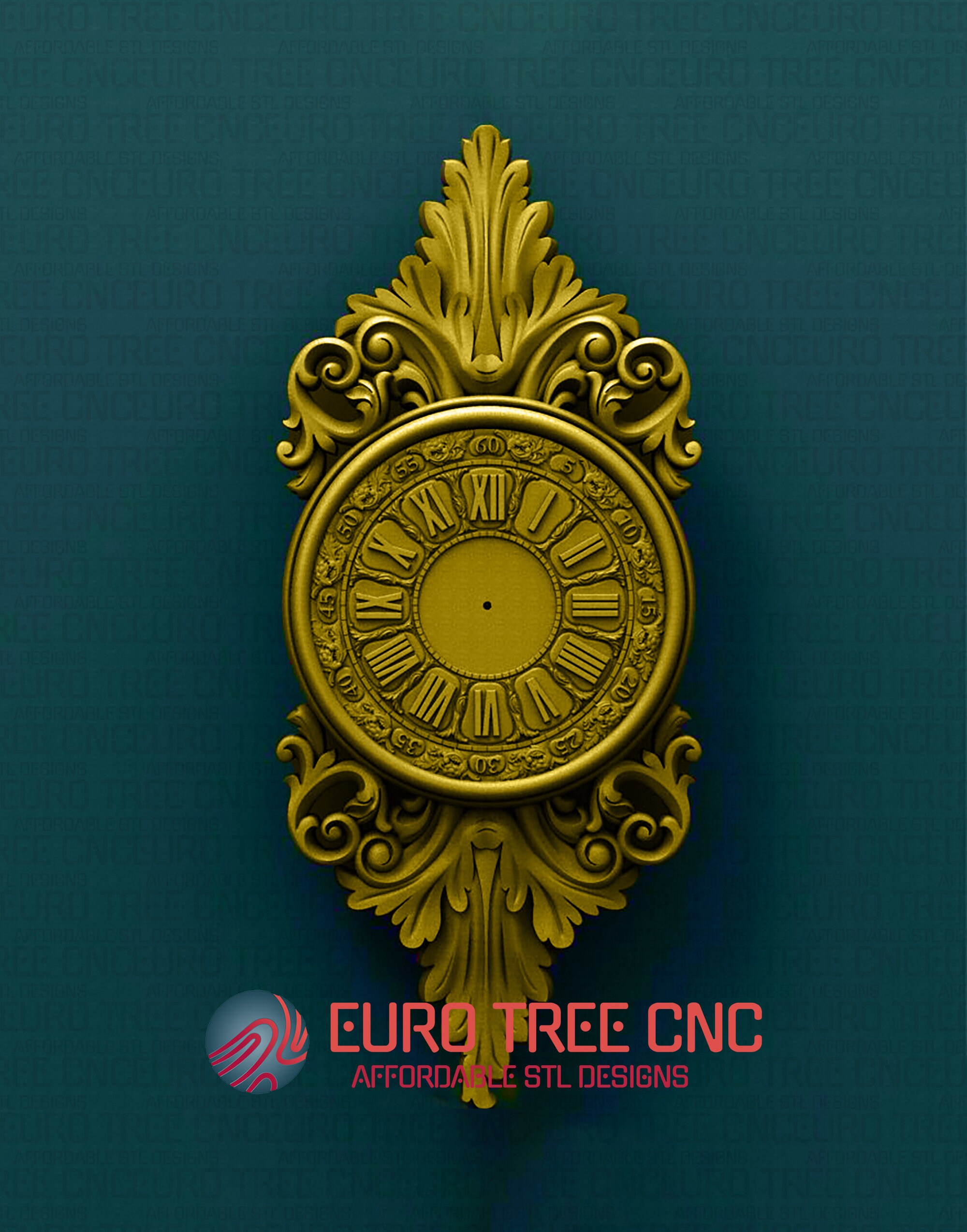 Vintage Wall Clock Baroque Style 3D STL Model, CNC Router Engraver ...