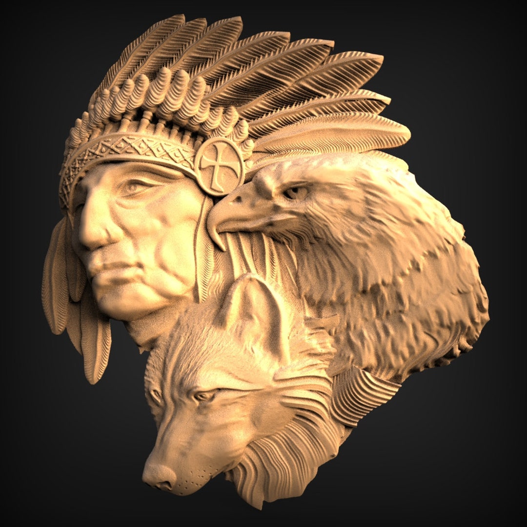 Native American Eagle Wolf 3D STL Model: CNC Router File - Etsy