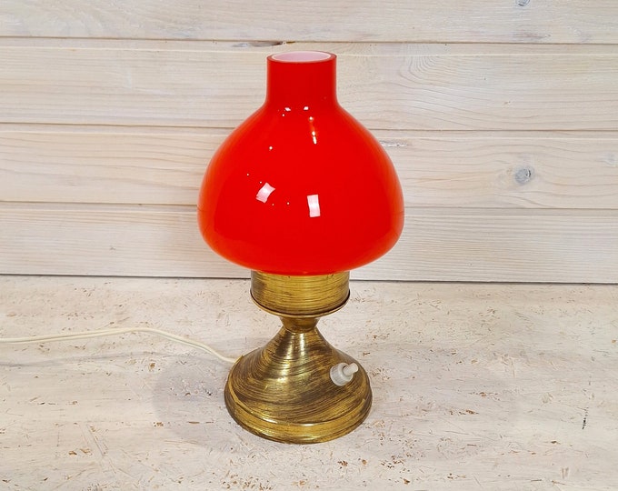 Vintage Bedside Red Lamp / Vintage Table Lamp / Red Table Lamp / Retro ...