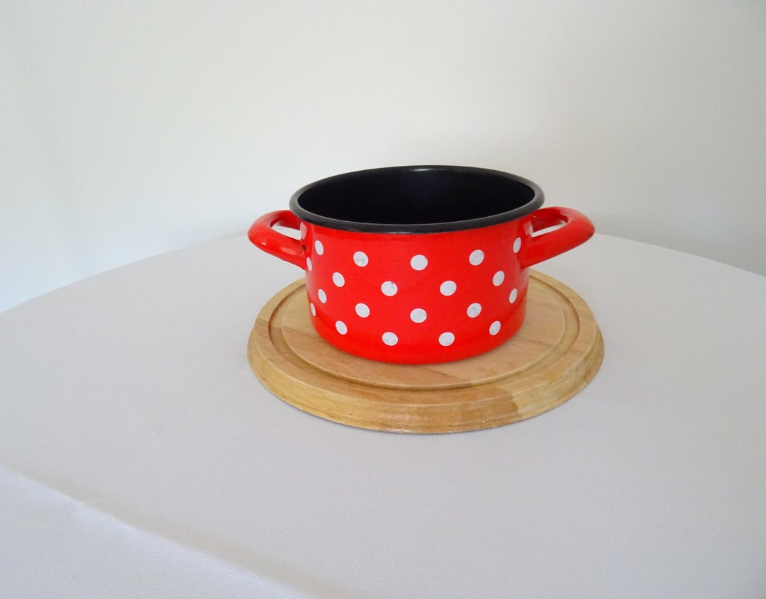 Vintage Red Enamel Pot / Red Pot With Dots / Kitchenware - Etsy