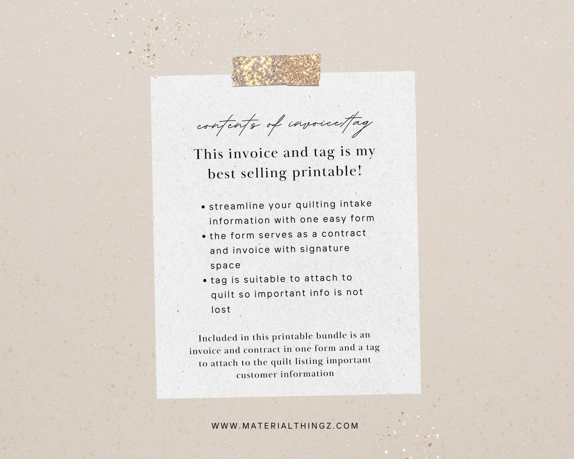Printable Invoice and Tag Bundle Home Quilting Business Invoice Sales ...