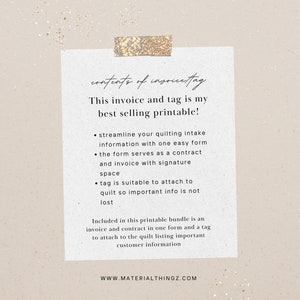 Printable Invoice and Tag Bundle Home Quilting Business Invoice Sales ...