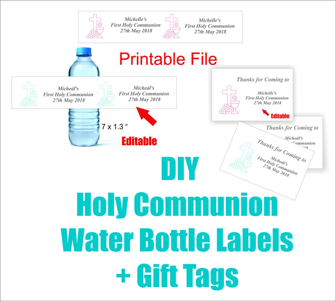 Holy Communion Pink Water Bottle Labels Gift Tags | Etsy