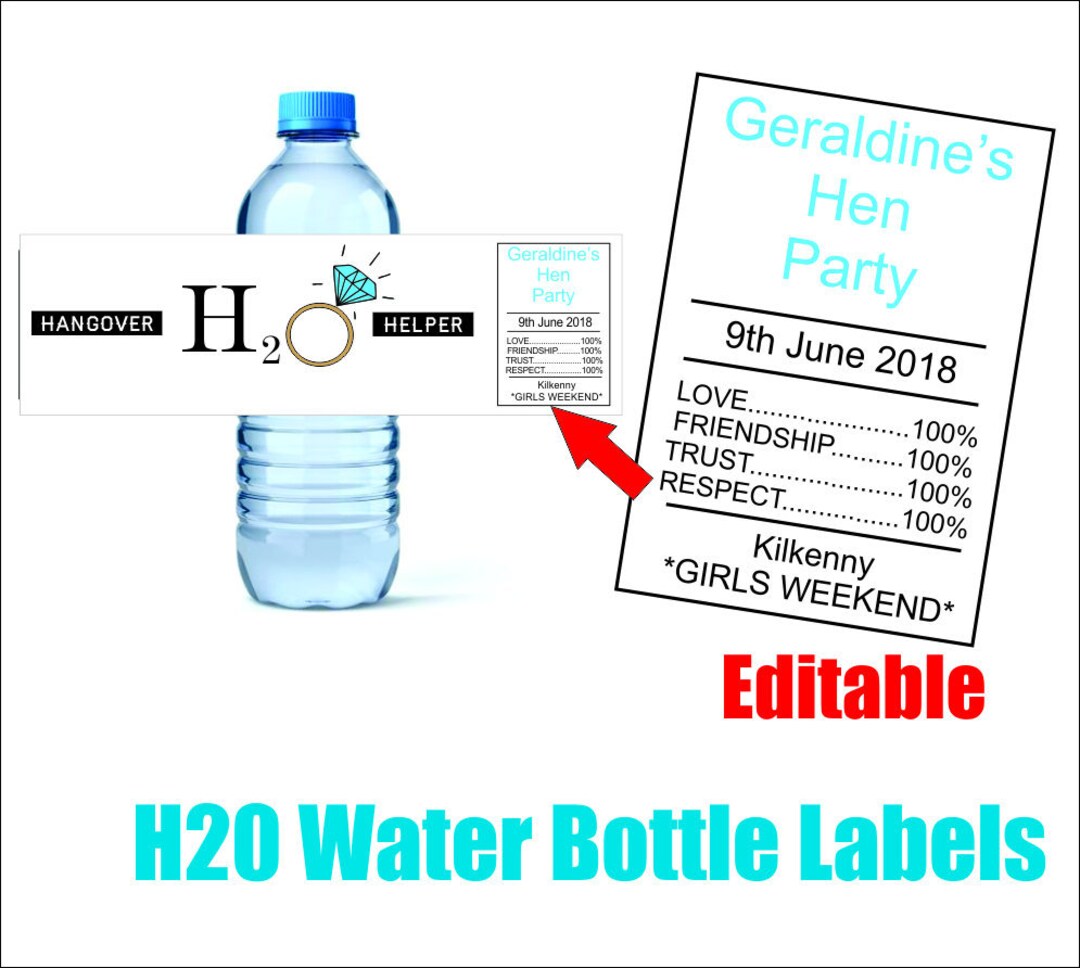 H20 - Pdf Editable File - Hangover Helper- Bridal Shower Labels - Water ...