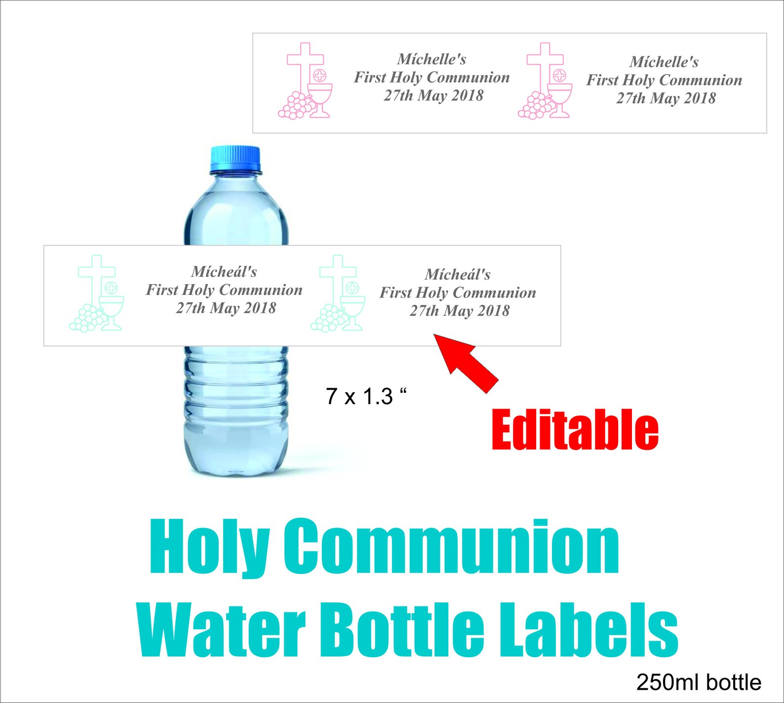 Holy Communion Pink Water Bottle Labels Gift Tags | Etsy
