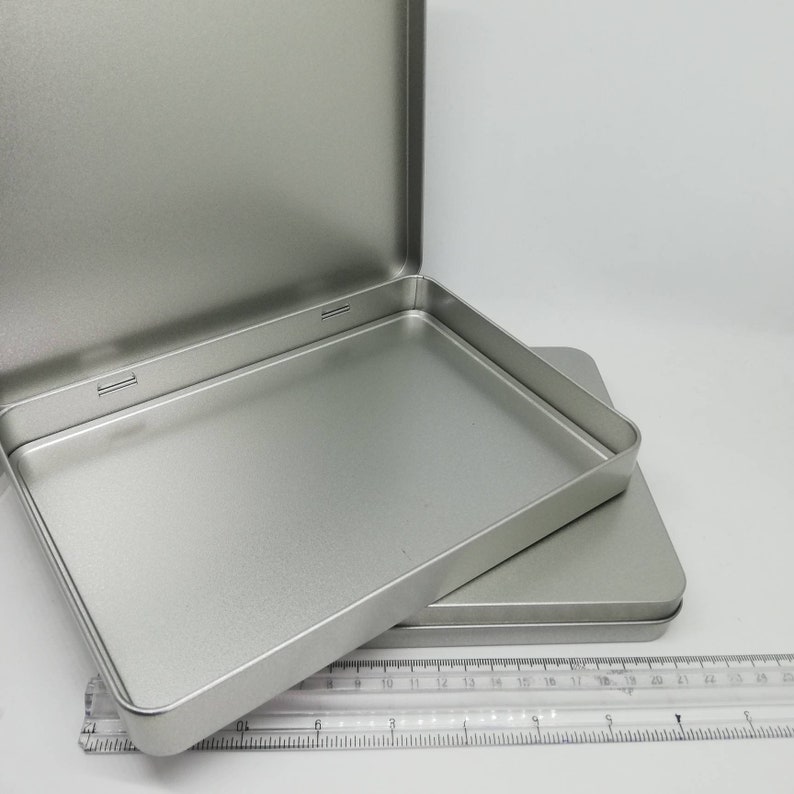 4 X Large Rectangular Tin With Hinged Lid Silver Shallow Tin - Etsy