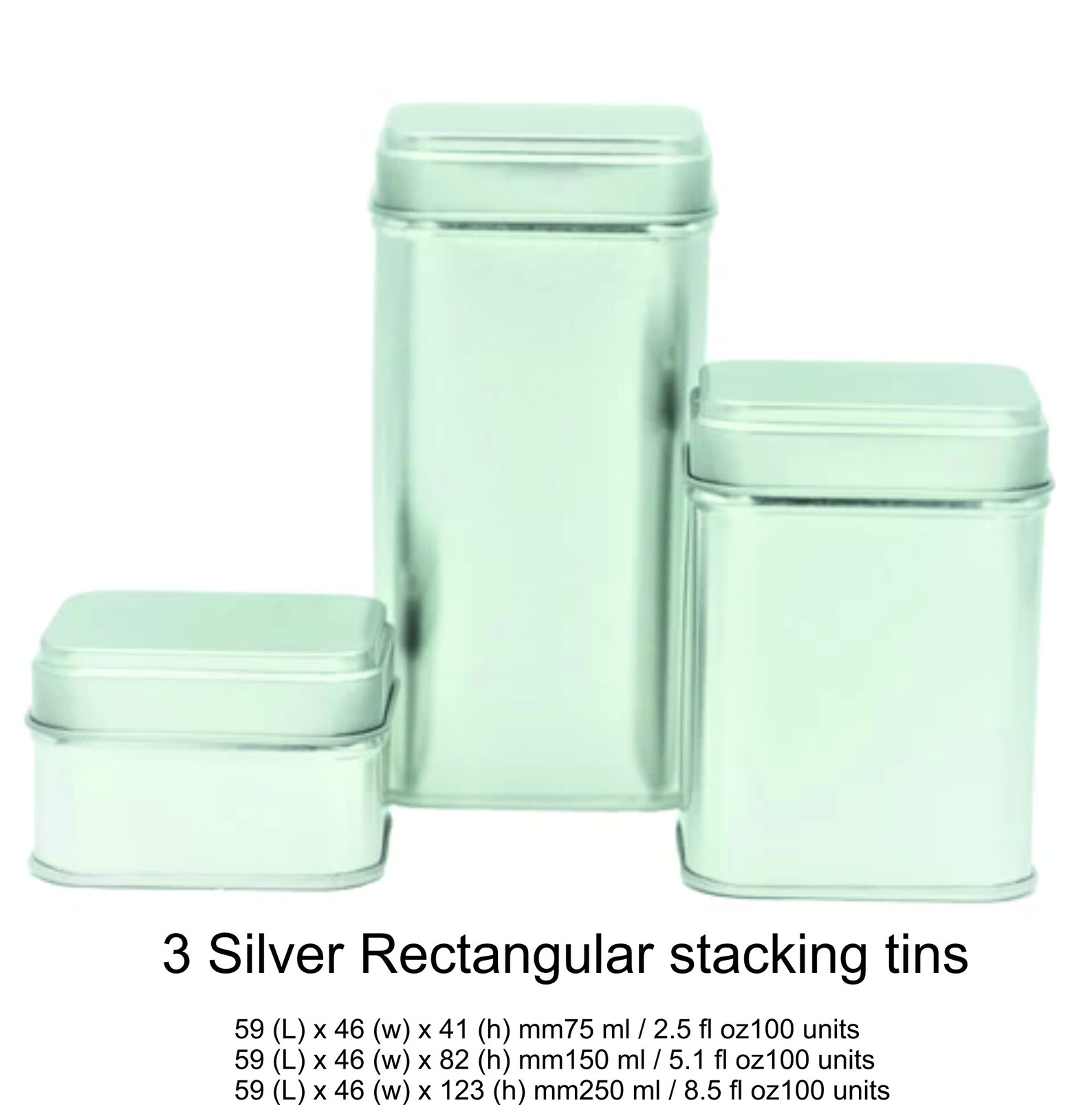 Tall Silver Rectangle Tins 5's 3 Sizes Stackable Tins | Etsy
