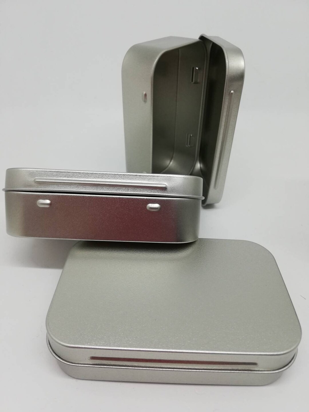Rectangular Tins With Hinged Lid (4's) - Silver Shallow Tin - Various ...