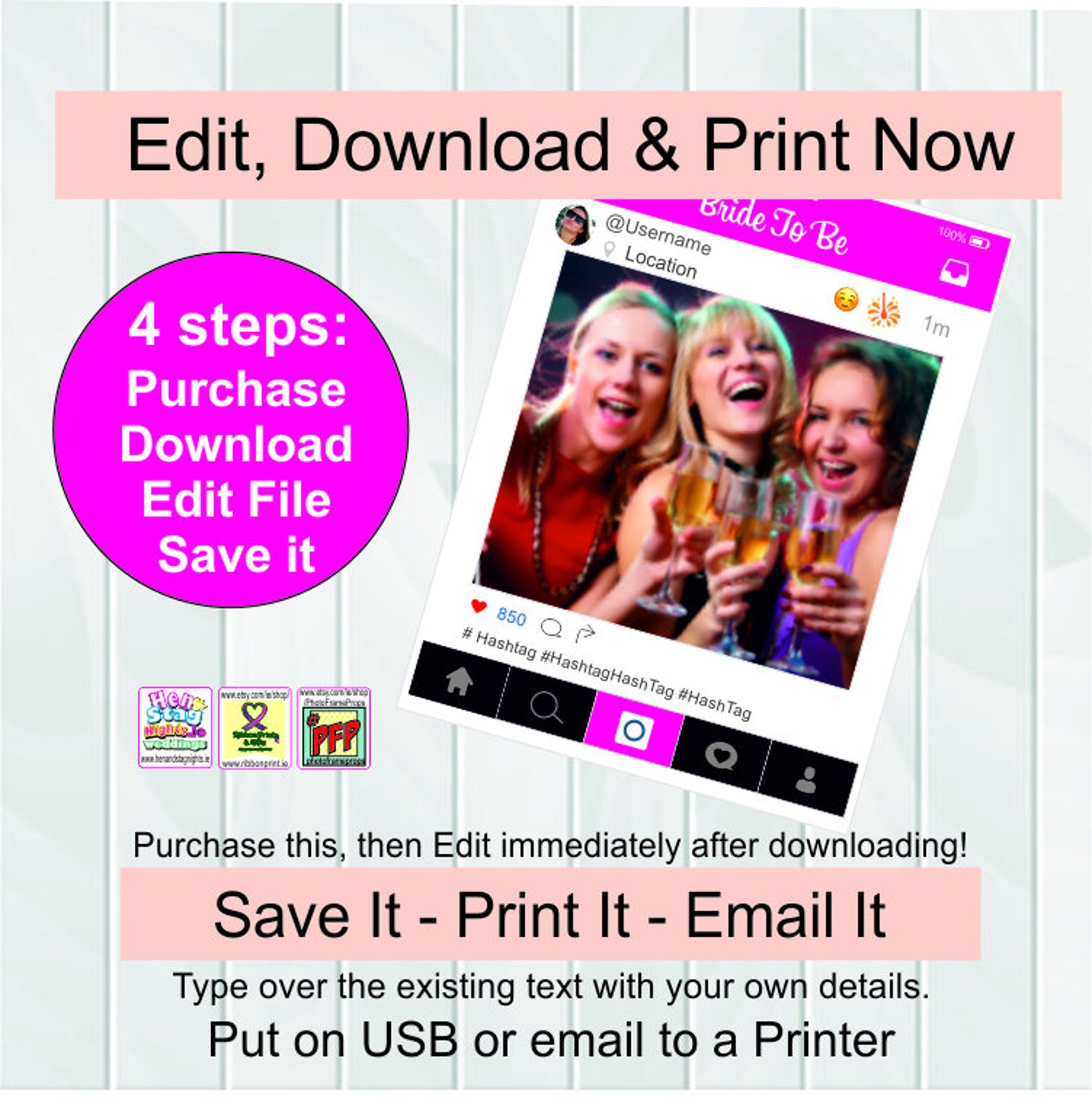 Social Media Frames Photo Booth Frame Custom Design Pink - Etsy