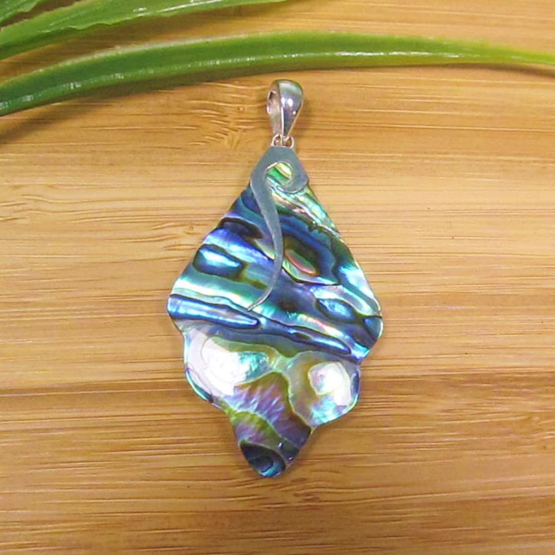 Iridescent Abalone Paua Shell Pendant Necklace Handcrafted 925 Sterling ...