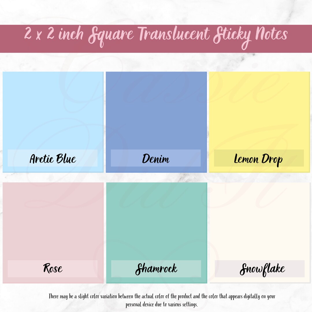 2x2 Inch (50mm) Translucent Transparent PET Sticky Notes 50 Sheets - Etsy