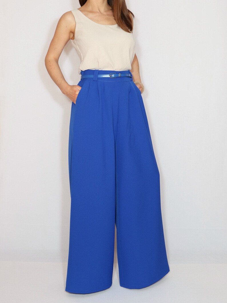 Royal Blue Formal Pants Wide Leg Trousers Office Wear Etsy