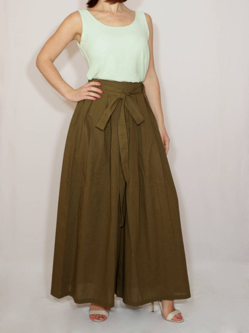 Khaki pants dark green palazzo pants army green linen pants | Etsy