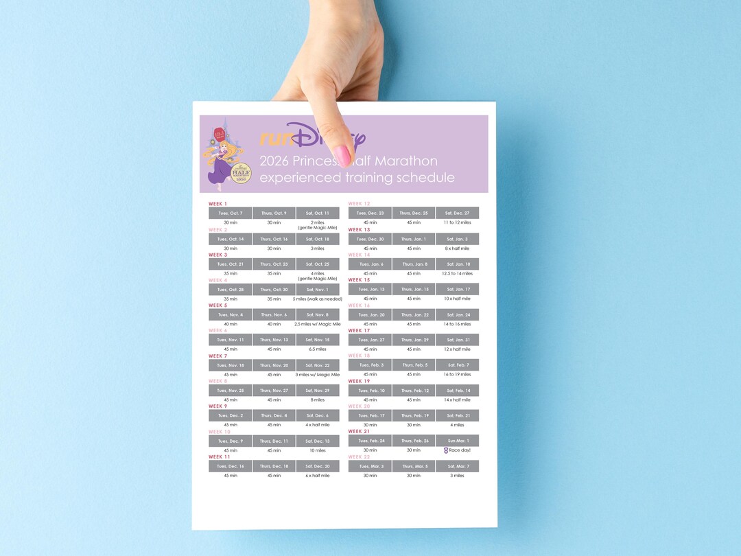 2026 Rundisney Dated Princess Half Marathon Experienced Training Plan ...