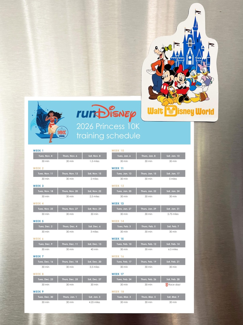 2026 Rundisney Dated Princess 10K Training Plan Poster (digital File ...