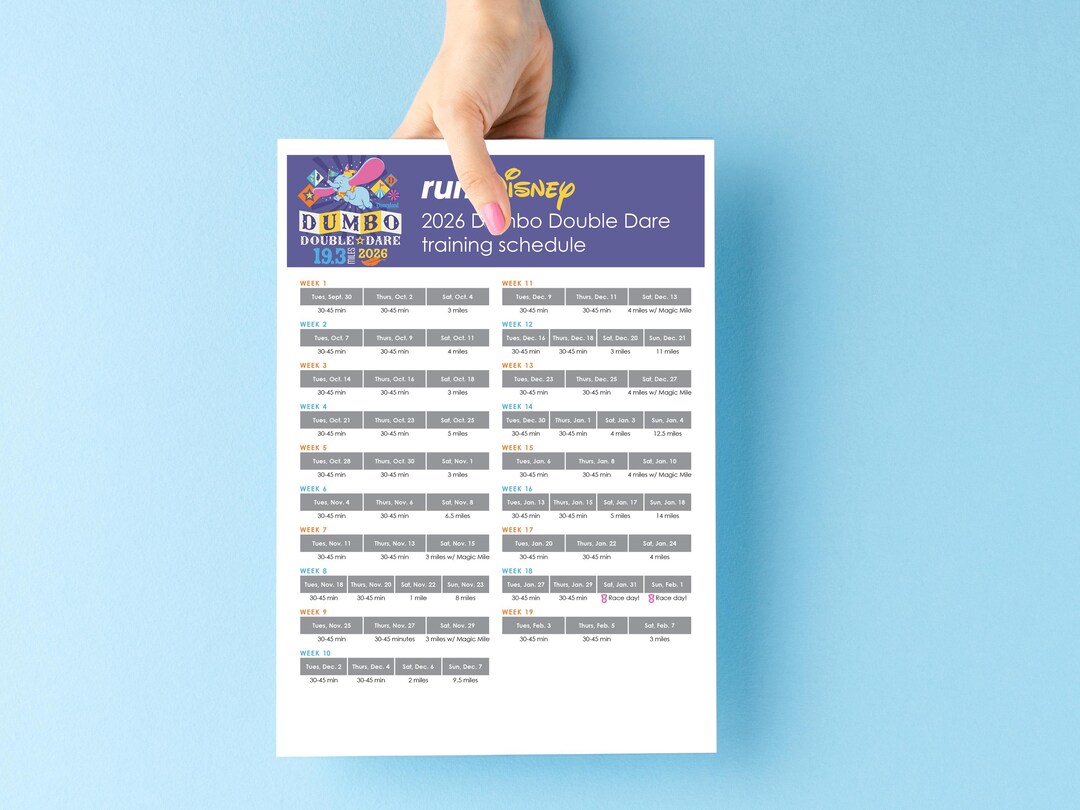 2026 Rundisney Dated Dumbo Double Dare Training Plan Poster (digital ...