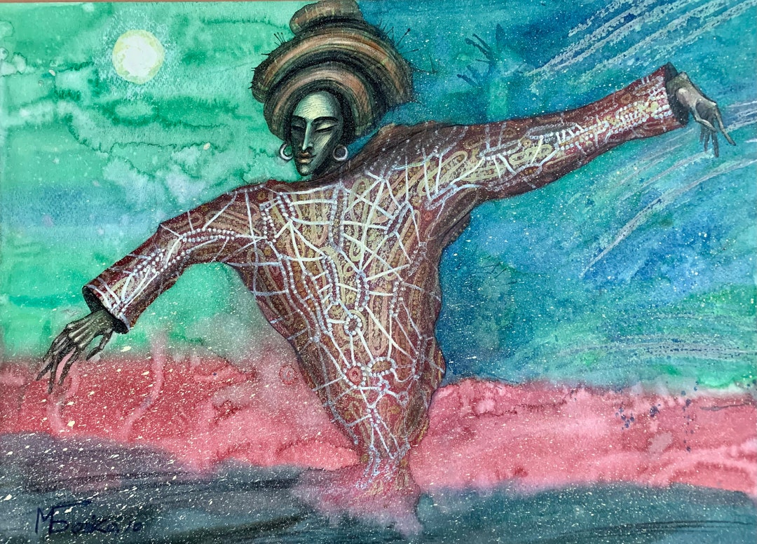 El Chamán: Arte Original Acuarela Gouache Gráficos de - Etsy España